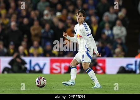 Brenden Aaronson of Leeds United passes the ball during the Premier ...