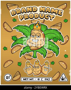 Biscotti Flavor With Cartoon Mascot of Weed Bud On Jar. For Sticker and ...