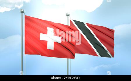 Blue Trinidad And Tobago 3d map with pointer pin surrounded with other ...
