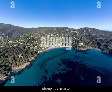 Aerial photography of Rayol beach, in Rayol-Canadel-sur-Mer, French ...