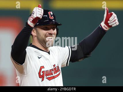 Cleveland Guardians' David Fry celebrates after hitting a three RBI ...