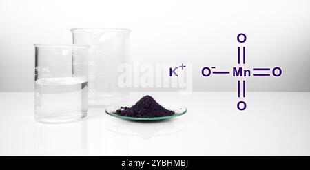 Potassium permanganate (KMnO4) with chemical structure , a common ...