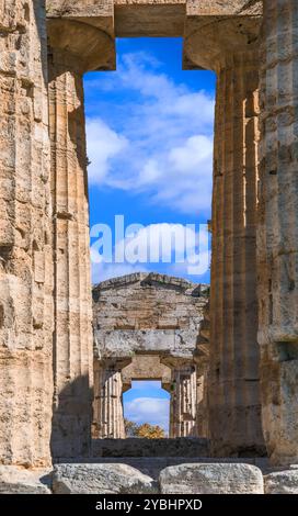 Ancient Doric order columns with the pediment, triglyph and metope at ...