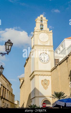 Bell and clock tower of the baroque Sant'Agata Cathedral in Gallipoli ...