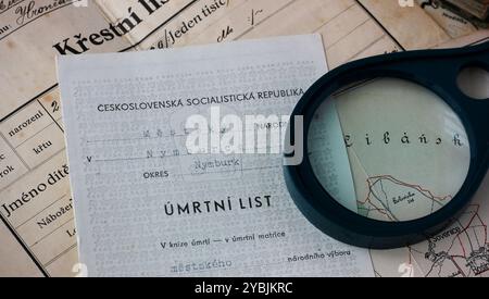 Old personal documents - birth and death certificate - written in Czech ...