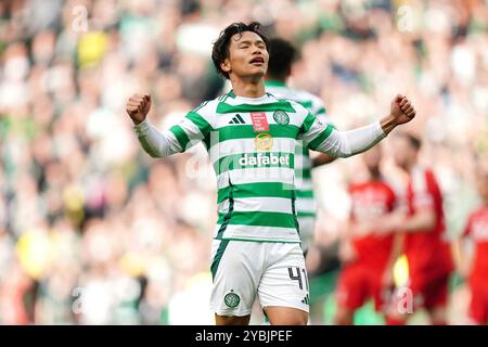 Celtic's Reo Hatate celebrates scoring their side's second goal of the ...
