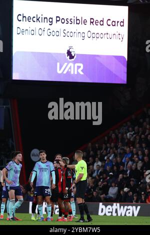 The big screen showing VAR checking a possible red card for Arsenal's ...