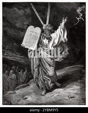 Moses went down from Mount Sinai carrying the Ten Commandments. Old ...