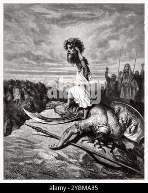 David slays Goliath. David shows the severed head of Goliath. Old ...