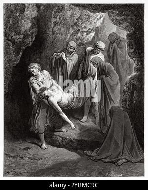 Burial of Jesus. The crucified Jesus is laid to rest in the sepulcher ...