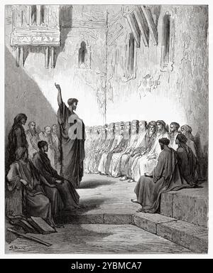 Saint Paul preaching in the synagogue of Thessalonica. New Testament ...