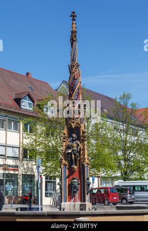 The Ulmer Rathaus Fischkastenbrunnen fountain, the old town hall of the ...
