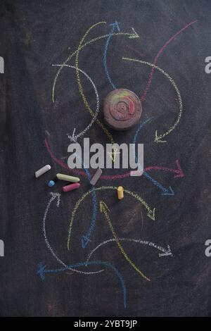 Curved colored arrows drawn with chalk on blackboard Stock Photo - Alamy