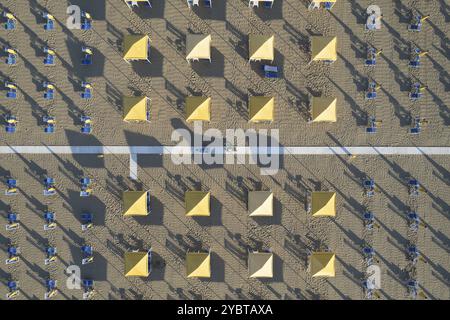 Aerial view of the Tuscan Versilia beach photographed from above in the ...