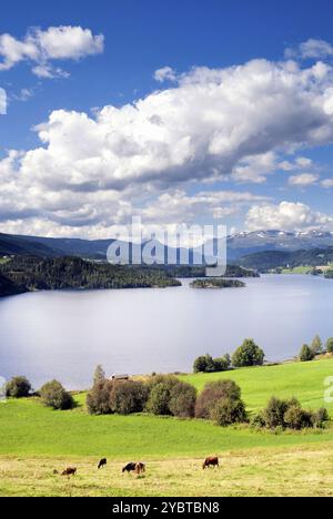 View over lake Slidrefjorden close to the Norwegian village Fagerness ...