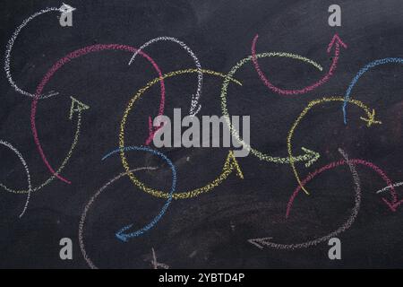 Colorful curved arrows drawn with chalk on blackboard Stock Photo - Alamy