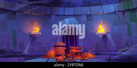 Vector cartoon of castle dungeon with torch with fire, iron shackles on ...