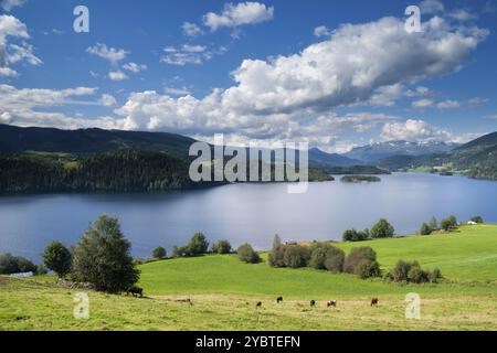 View over lake Slidrefjorden close to the Norwegina village Fagerness ...