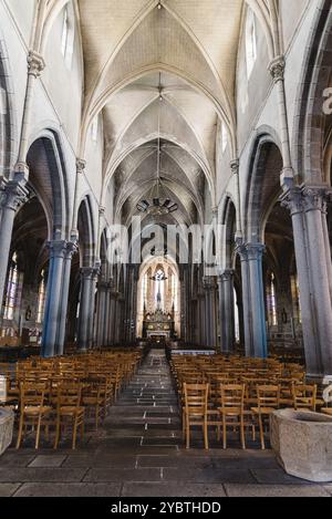 Combourg, France - July 27, 2018: View of the town with the castle and ...