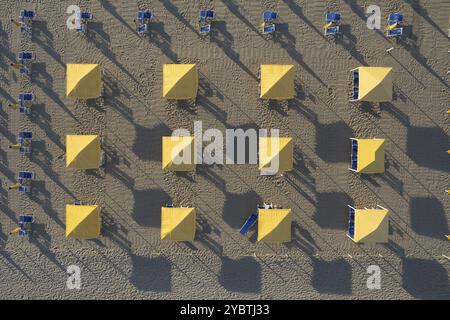 Aerial view of the Tuscan Versilia beach photographed from above in the ...