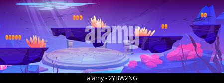 Underwater ocean game level map ui cartoon vector background. Deep ...