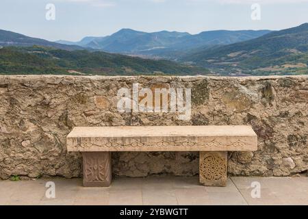 The courtyard of the 13-th century Gandzasar Monastery near Vank ...