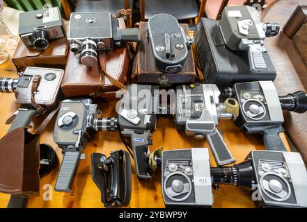 A collection of vintage cine film cameras on display at auction, UK ...