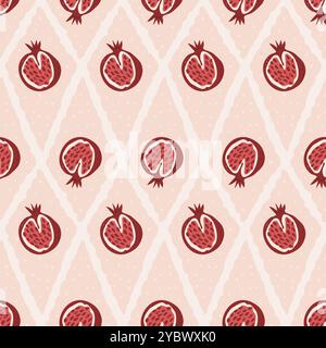 Pomegranates rhombus seamless pattern. Fruit geometric continuous ...