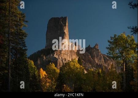 Chimney Rock, in Colorado's San Juan mountains near Cimarron Ridge, is ...