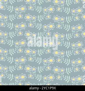 Cute pattern in small wildflowers and tulips. Seamless background and ...