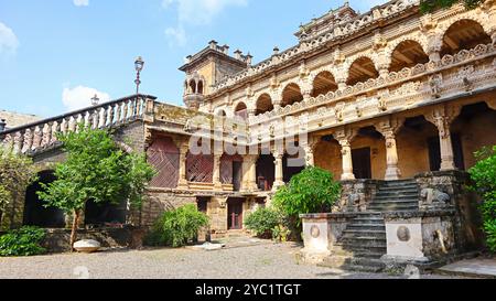 View of the beautifully carved Naulakha Palace, Gondal, Rajkot, Gujarat ...