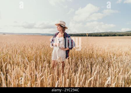 Woman hat smile rural field leaf countryside trail nature red, woman ...