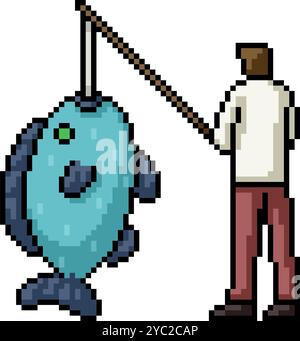 pixel art of man fishing back isolated background Stock Vector Image ...
