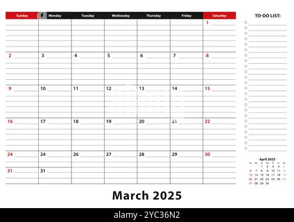 March 2025 calendar planner A3 size with place for your photo. Vector ...