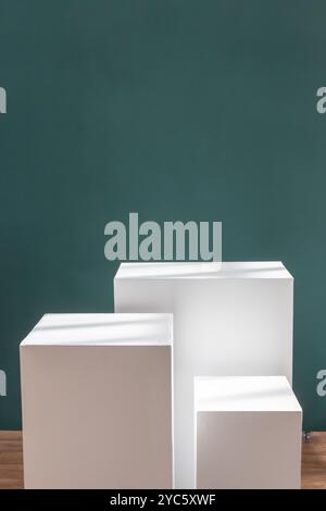 Product photography mockup. White bases against green background Stock ...