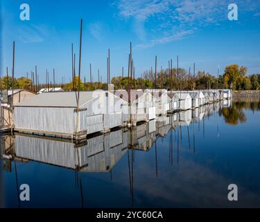 Boathouses in Vogel Harbor on the Mississippi River in Red Wing ...