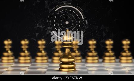 A golden pawn with plexus and Hud animation in a chess game Stock Photo ...