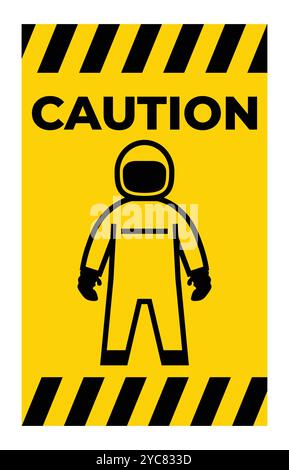 Bright yellow caution sign featuring a safety helmet and goggles. This ...