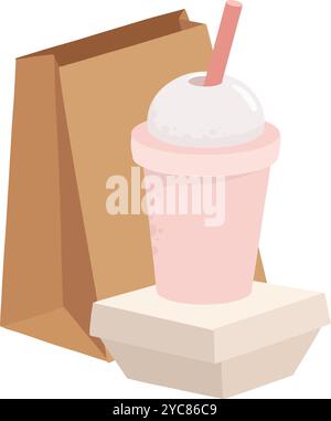 Carton coffee cup icon flat vector. Eco bag. Craft box isolated Stock ...