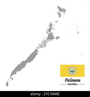 Gray silhouette map of the Philippine island of Palawan with flag Stock ...