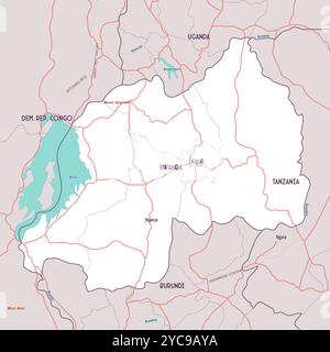Rwanda map. Just a simple border map. Shape of the country. Flat blank ...