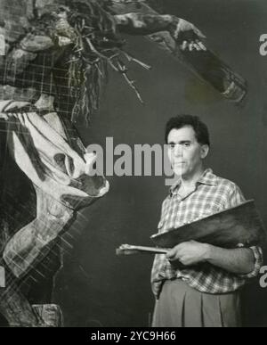 Spanish artist Benito Prieto Coussent with his painting Crucifixion ...