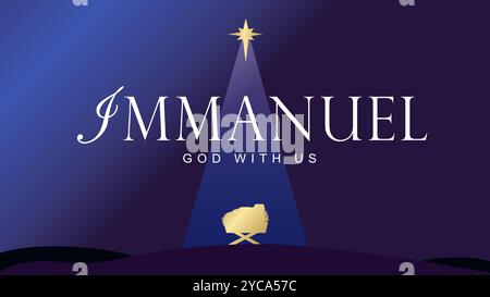 Immanuel - God with us, Nativity scene banner with lettering and ...