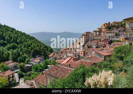Panoramic view of Montesano sulla Marcellana, an old town in the ...