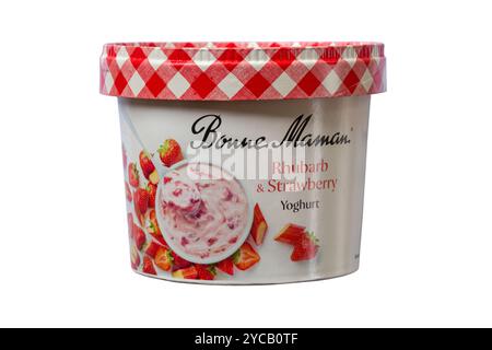 tub of Bonne Maman Rhubarb & Strawberry Yoghurt isolated on white ...
