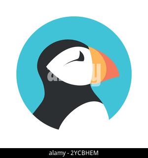 Atlantic puffin bird in profile view isolated on white background ...