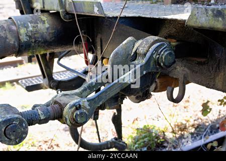 old, rusty trailer coupling from railway wagons Stock Photo - Alamy