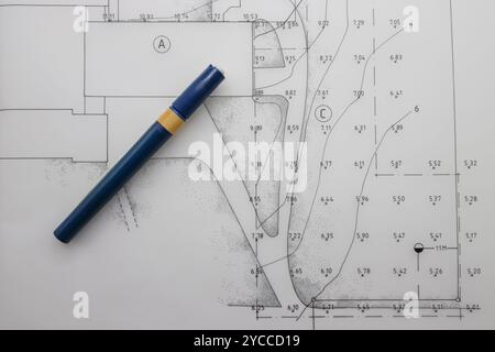 Hand-drawn topographic map with height curves. School work drawn by the ...