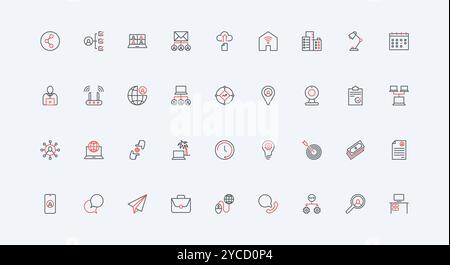 Employees workplace, online coding and algorithm thin black outline ...