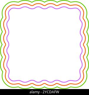 Colorful square frame with wavy edges. Geometric shape with scallop ...